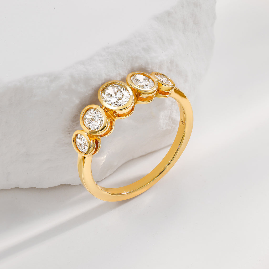 14K Yellow Gold 5-Stone Oval Diamond Ring – Gordon Jewelers