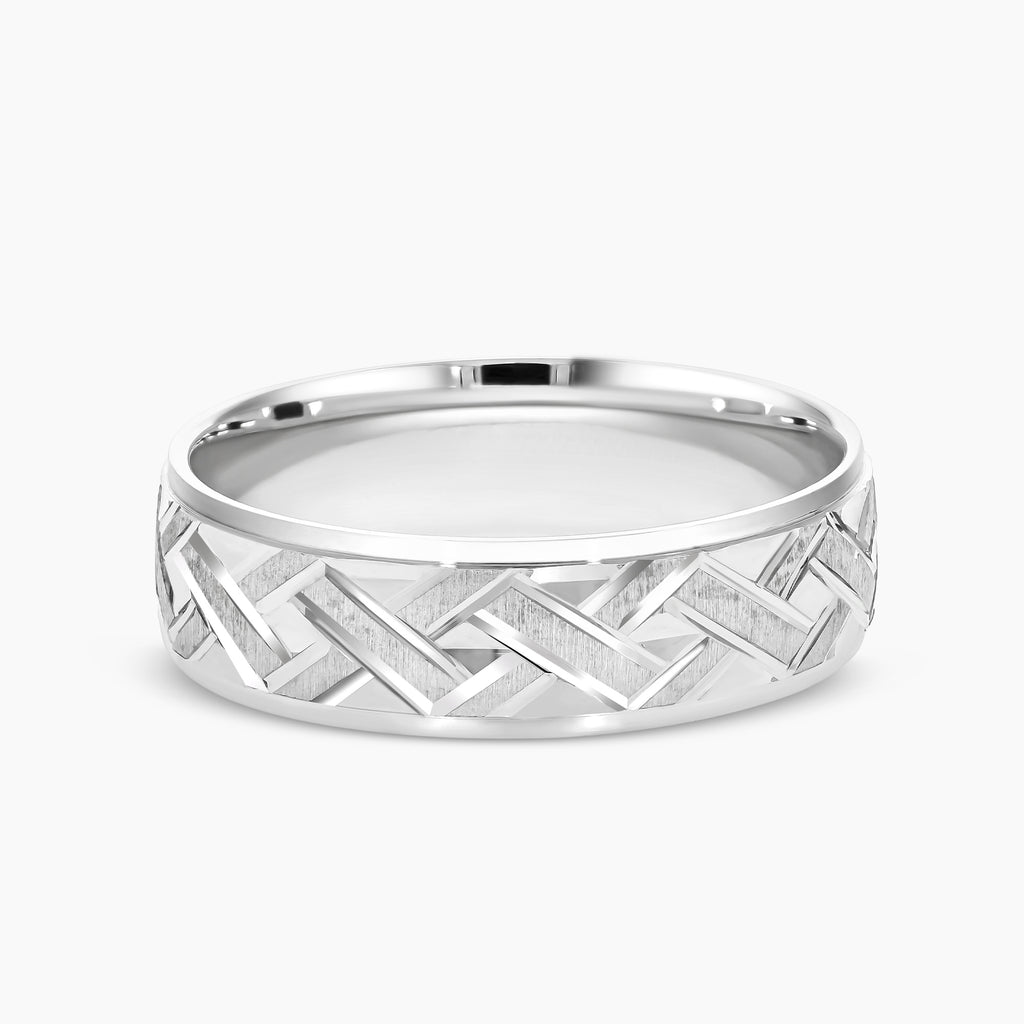14K White Gold Engraved Wedding Band – Gordon Jewelers