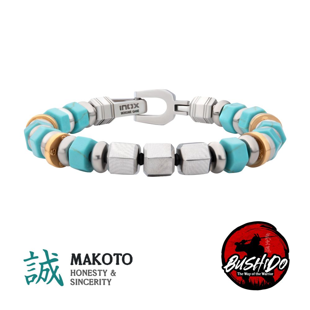 8mm Mokume Gane and Turquoise Beads Bushido Virtue Bracelet - MAKOTO ...