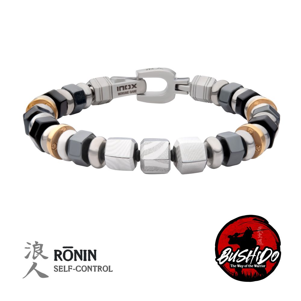 8mm Mokume Gane, Hematite and Onyx Beads Bushido Virtue Bracelet - RON ...