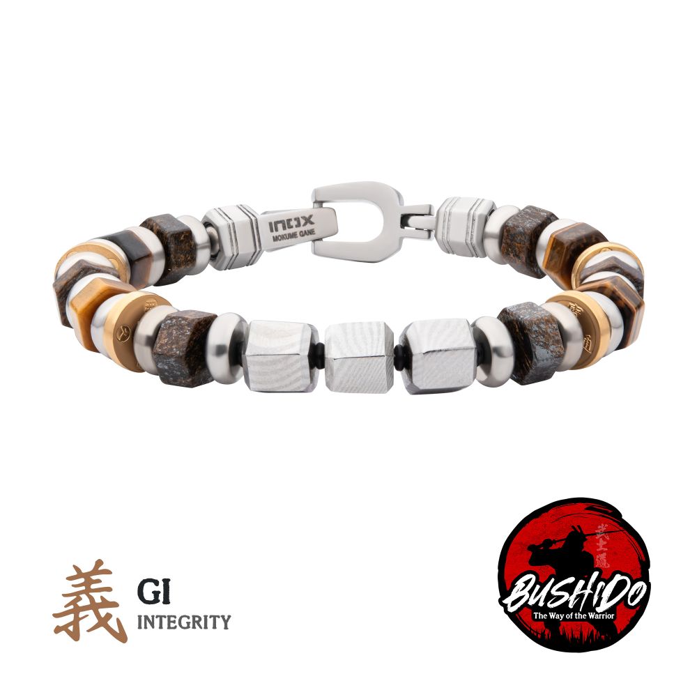 8mm Mokume Gane, Bronzite and Tiger's Eye Beads Bushido Virtue Bracele ...