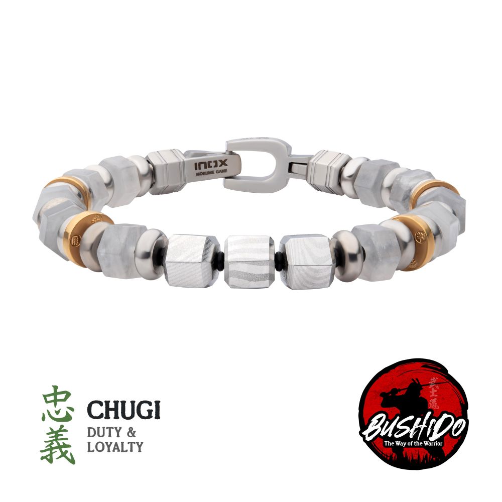 8mm Mokume Gane and White Quartz Beads Bushido Virtue Bracelet -CHUGI ...
