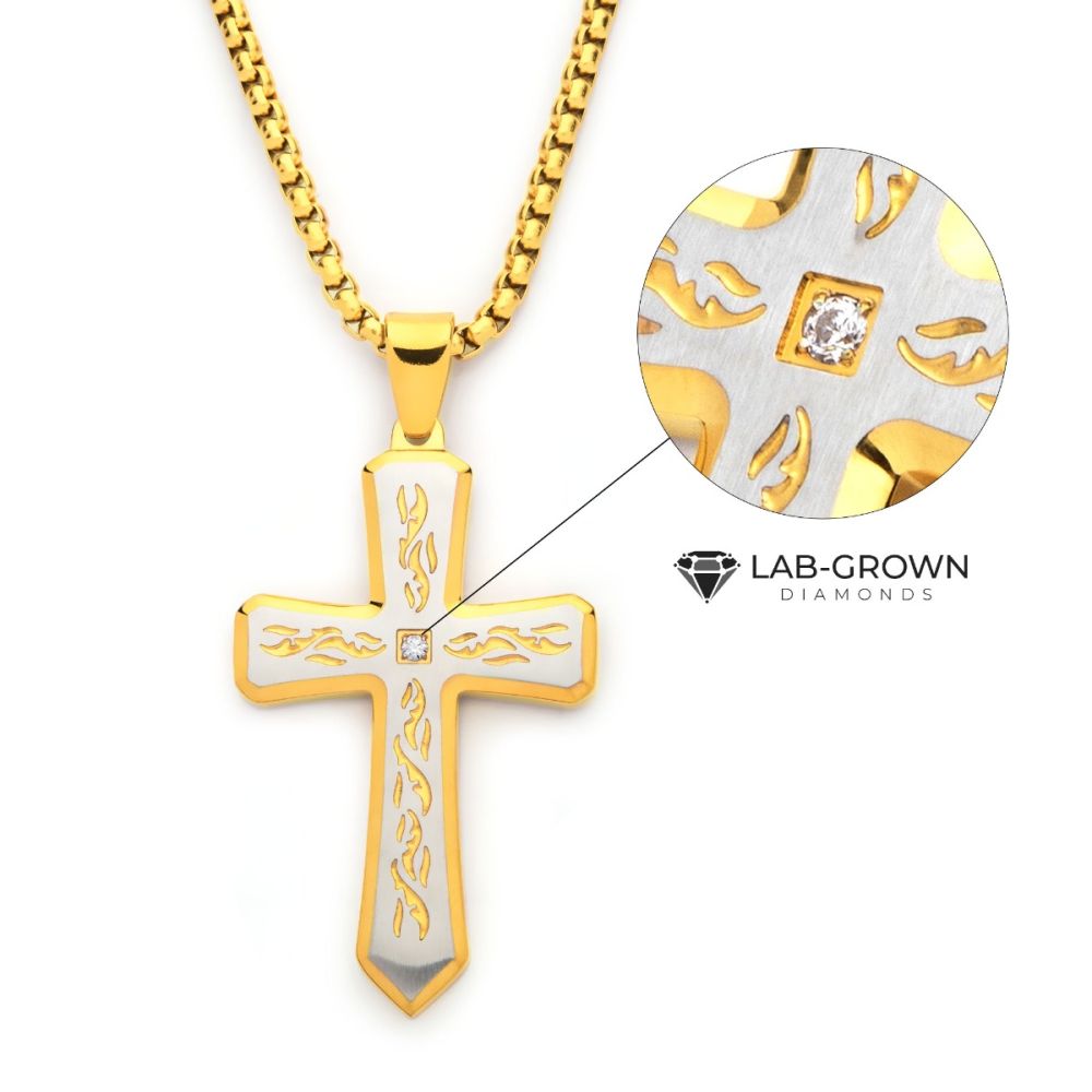 18K Gold IP Chiseled Tribal Cross Necklace – Gordon Jewelers