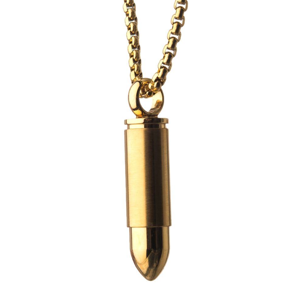 Stainless Steel & Gold IP Memorial Bullet Pendant with Gold IP Chain ...